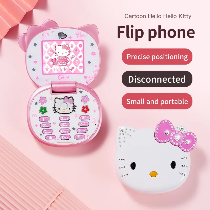 2024-New-Kawaii-Sanrio-Hello-Kitty-Flip-Phone-Cartoon-Cute-Children ...