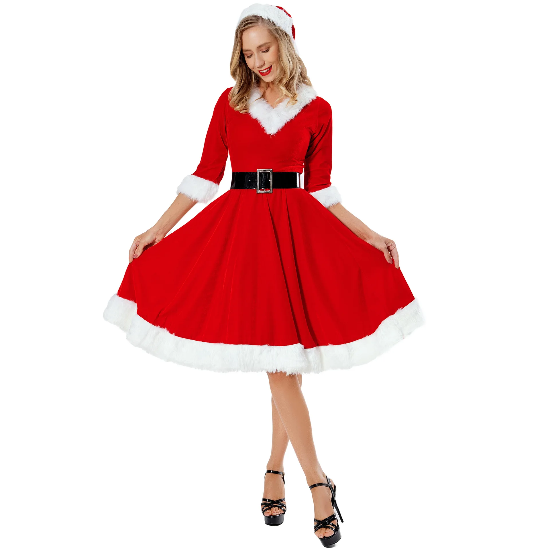 Christmas-Party-Adult-Women-Cosplay-Santa-Claus-Costume-velvet-Sexy-Red ...