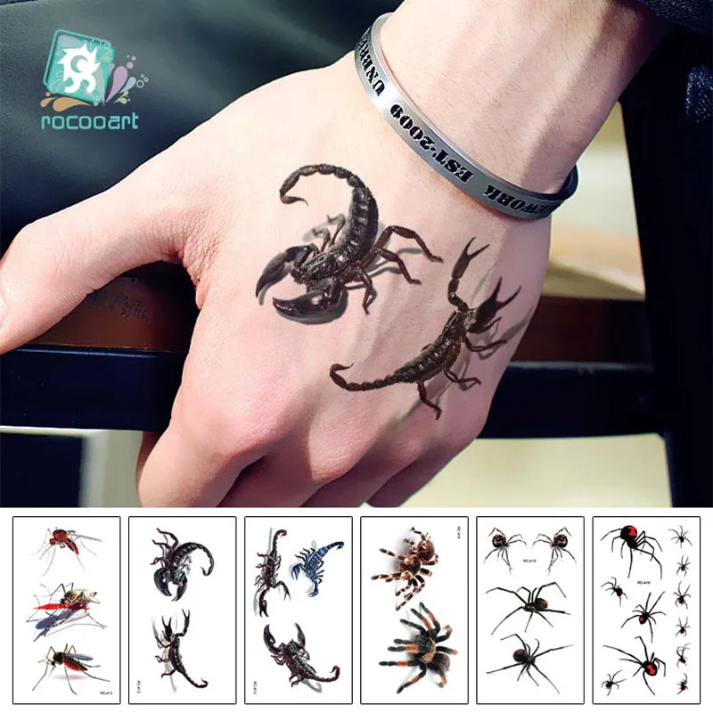 Rocooart-3D-Scorpion-Tattoo-Stickers-Spider-Temporary-Tattoo-Halloween ...
