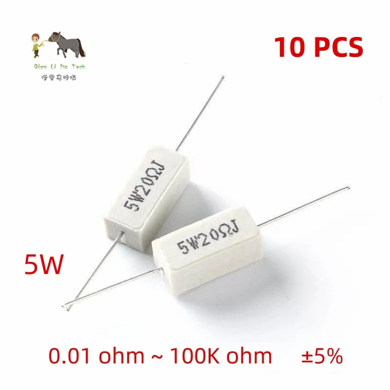 10pcs 5W 5% SQP Cement Resistor Power Resistance 0.1R ~ 100K 0.22R 1R ...
