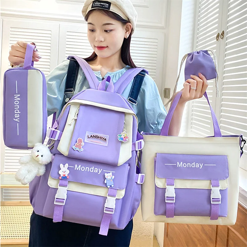 4-PCS-Set-Girls-Kawaii-Backpack-Student-School-Bag-Teenager-Girls ...