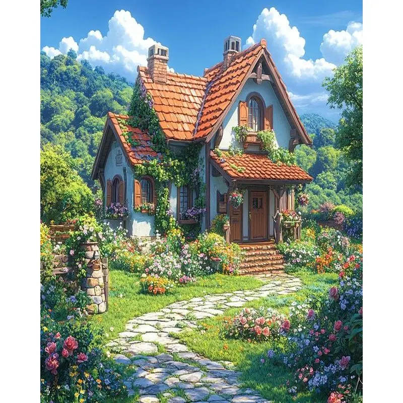 PhotoCustom 5d Diy Diamond Painting House Full Round Embroidery Diamond ...