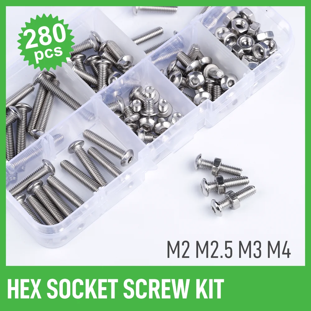 M2 M2.5 M3 M4 105-280 Pcs 304 Stainless Steel Hex Button Socket Head ...