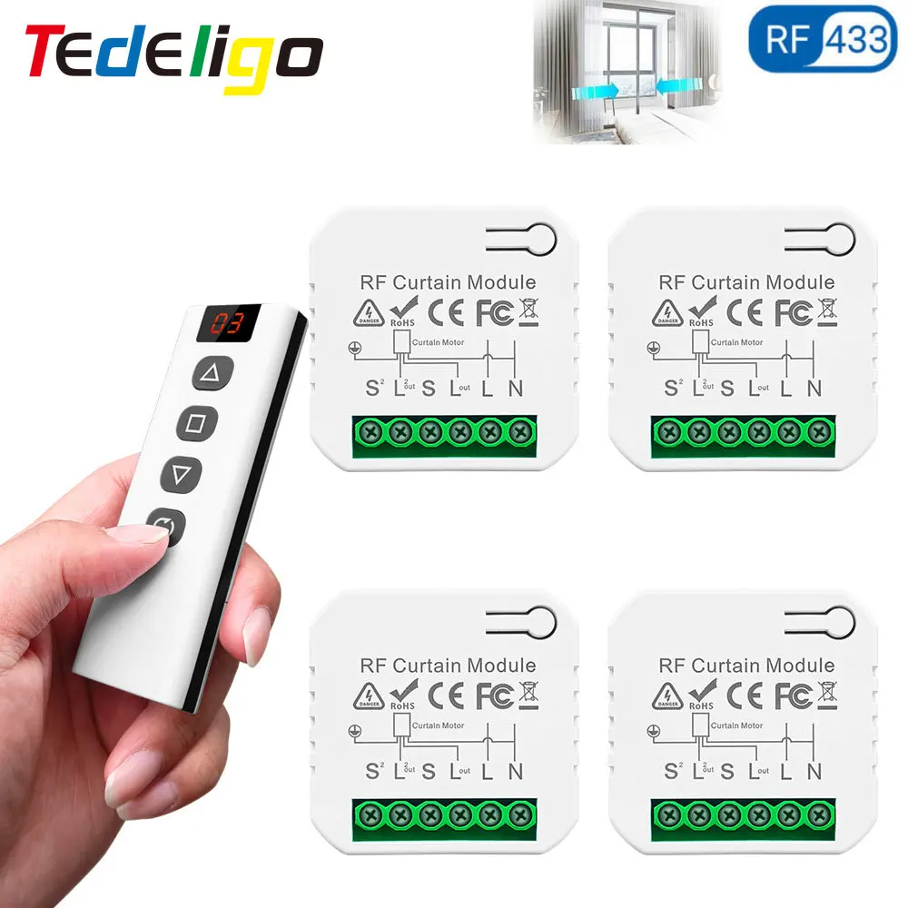 Tedeligo-RF-Curtain-Switch-Wireless-5-in-1-Channel-Remote-110V-220V-16A ...