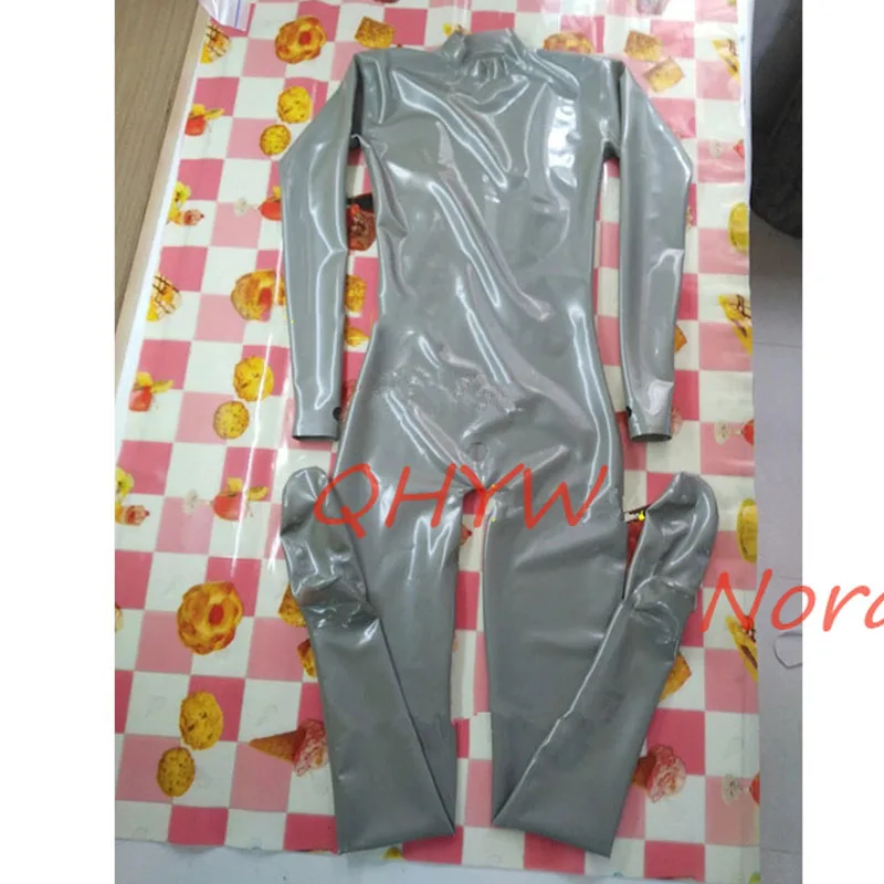 Handmade Men Latex Catsuit Silver Jumpsuit Neck Entry Fetish Rubber ...