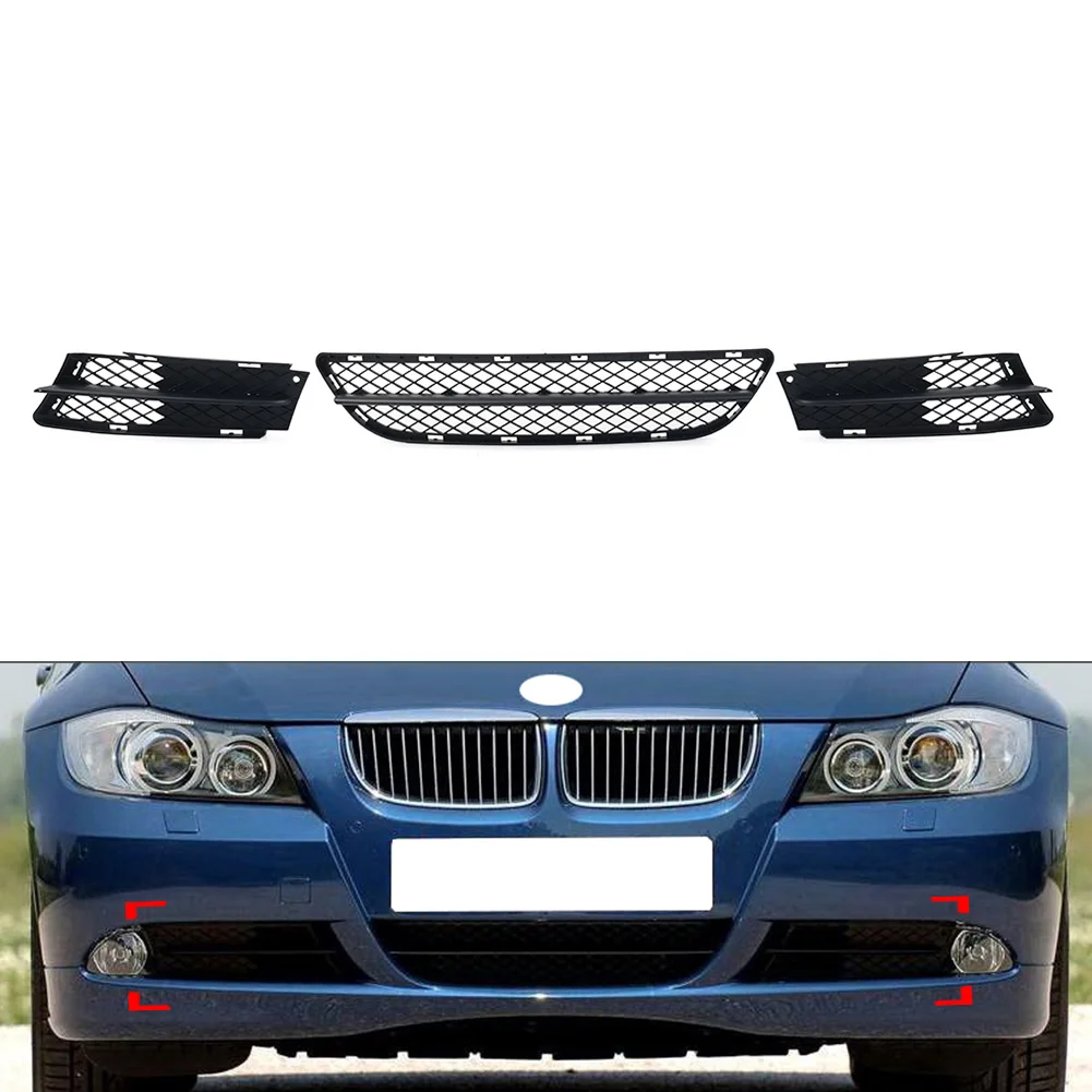 3Pcs-Black-Car-Front-Lower-Bumper-Grilles-Cover-Set-For-BMW-3-Series ...