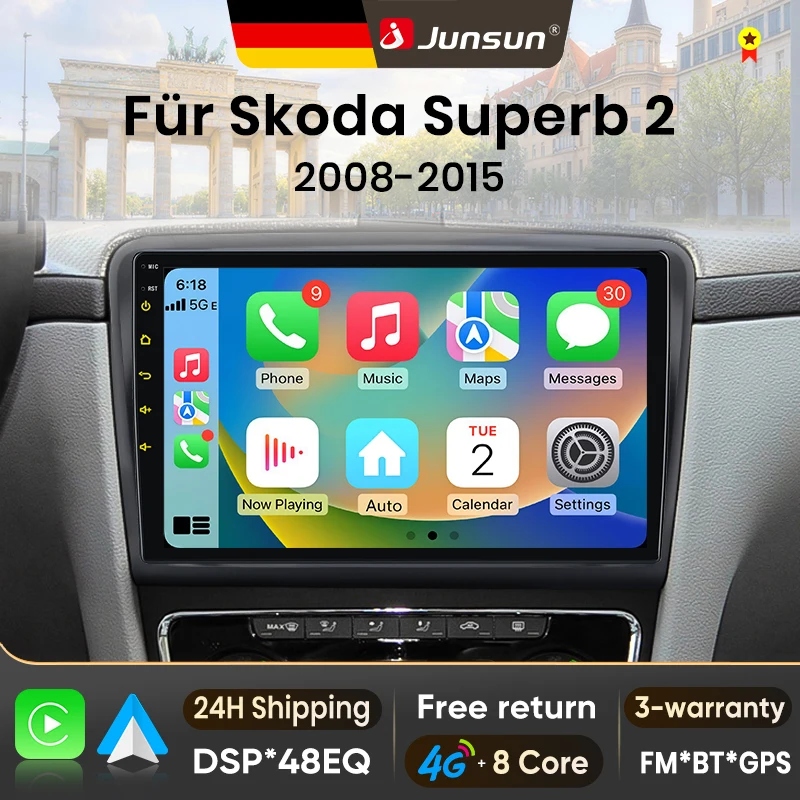Radio para coche Junsun Android para Skoda Superb 2 2008 - 2015 CarPlay ...