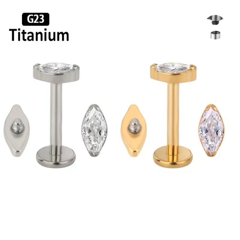 ATSM F136 Titanium Lip Jewelry Zircon Internal Thread Labret Lip Ring ...