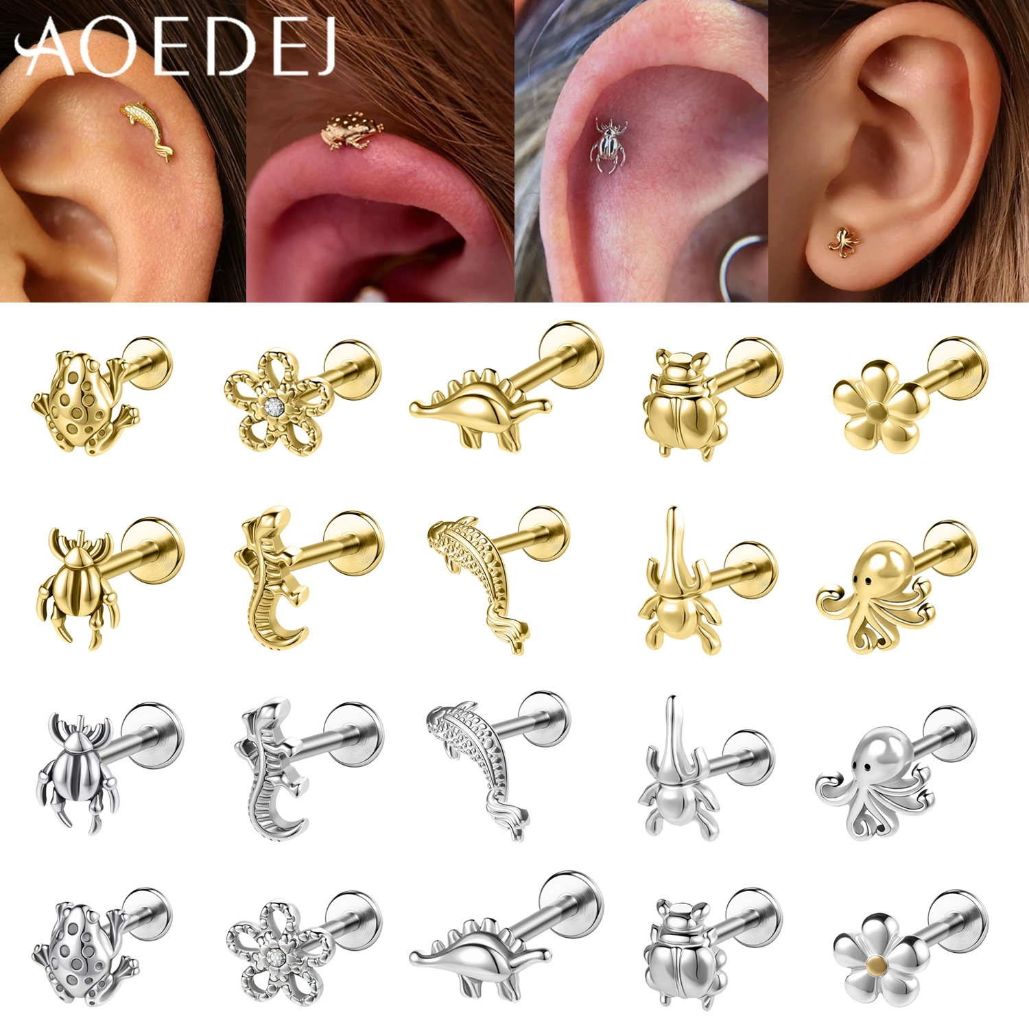 AOEDEJ 1 Piece 16G Internal Thread Stainless Steel Labret Piercing 6MM ...