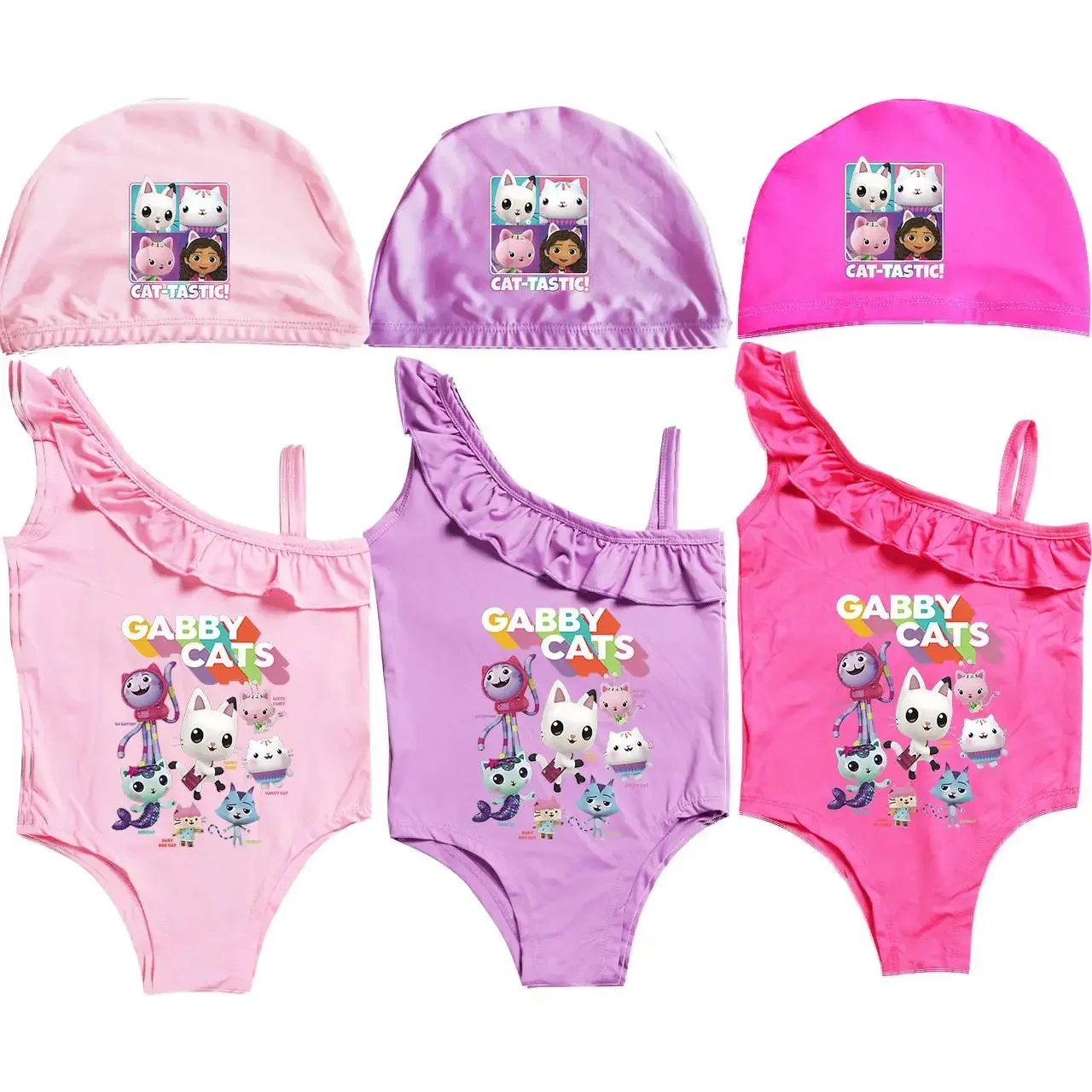 Gabbys-Dollhouse-Swimwear-Kids-Cartoon-BeachWear-with-Cap-2pcs-Set ...