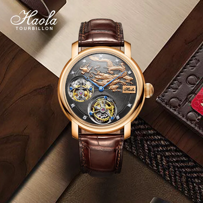 Haofa Luxury 18K Double Tourbillon Watch Men Diamond Hour Markers ...