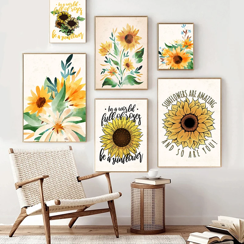 Watercolor Sunflower Wall Art Canvas Painting Home Decor Aesthetics ...