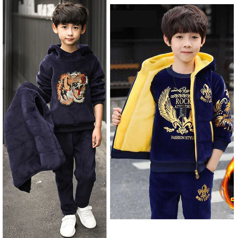 3Pcs Suits Winter Keep Warm Boys Clothing Set Cartoon Phoenix Tiger ...