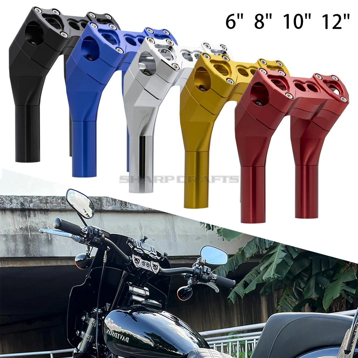 MX Style 1-1/8" T-Bar CNC Pullback Handlebar Risers For Harley Softail ...