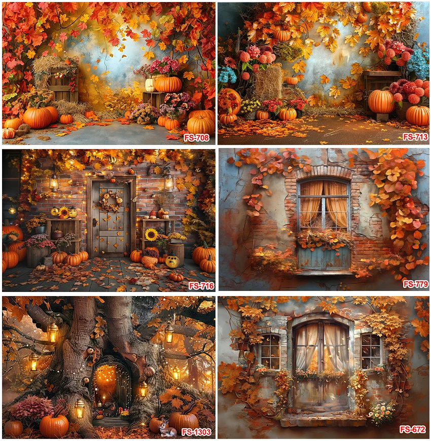 Autumn Theme Backdrops Fall Maple Leaves Thanksgiving Pumpkin Harvest ...