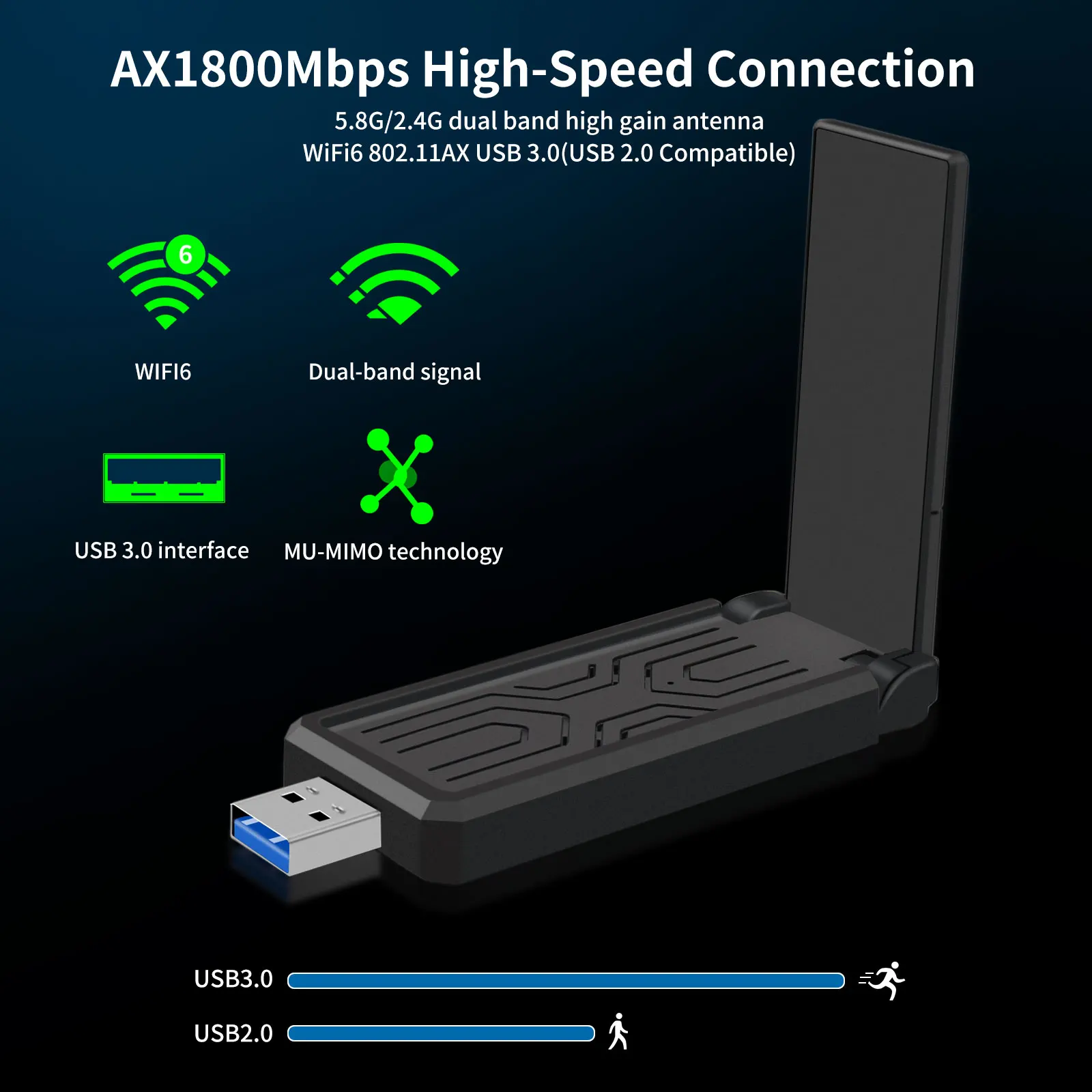 WIFI 6 Wireless Network USB 3.0 1800Mbps Adapter Network Card WiFi ...