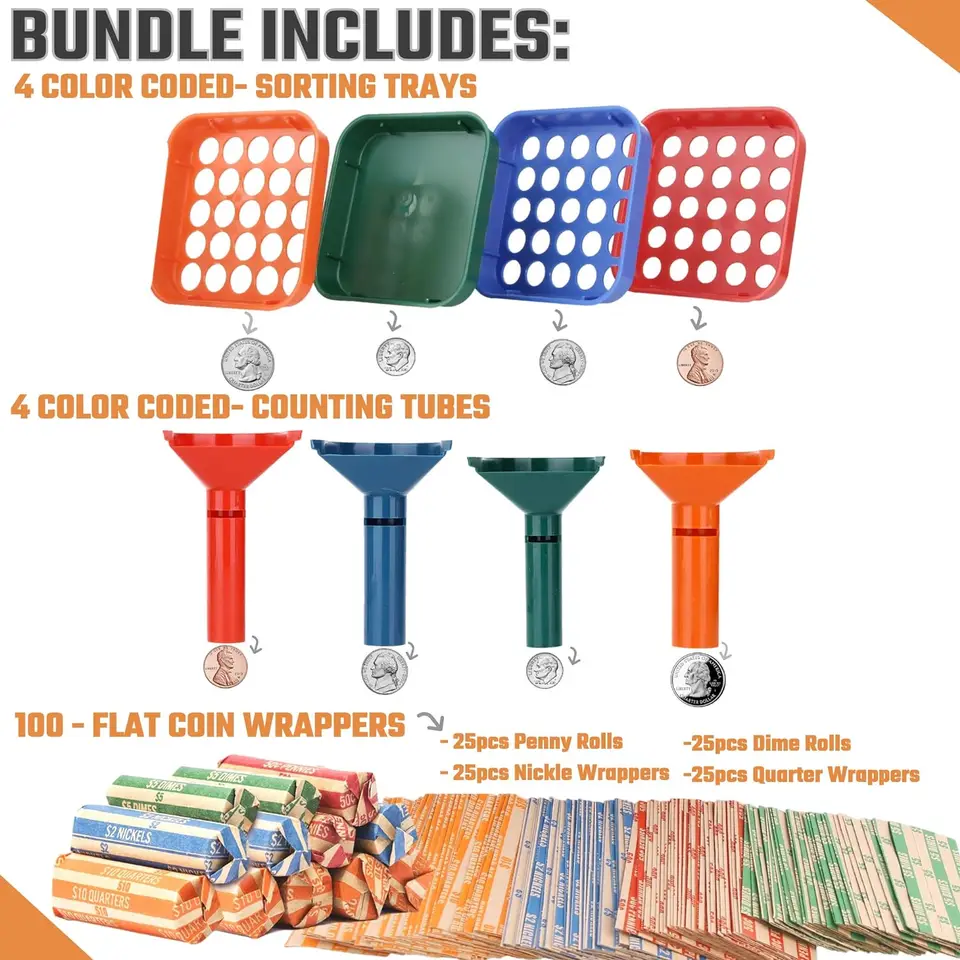 Quarter Rolls Canadian Coin Counter ESSENTIAL Coin Counting Tubes Set ...