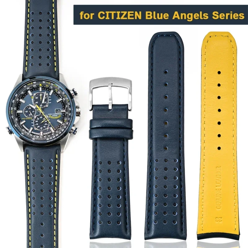 22mm 23mm Genuine-Leather Strap for Citizen Blue Angels Series Arc ...