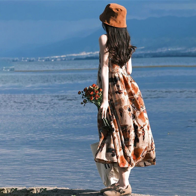 Beach Vacation Beach Dress Tie Dye Yellow Women's Summer New Style ...