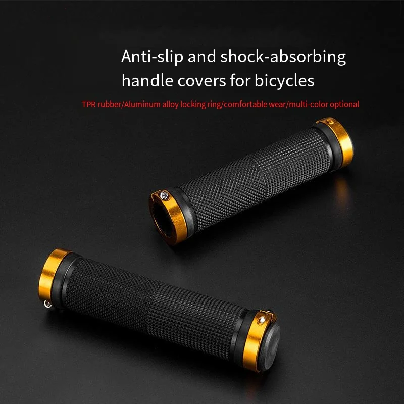 PE Rubber MTB Grips Alloy Cuffs Bilateral Lock Bicycle Handle Grip Anti ...