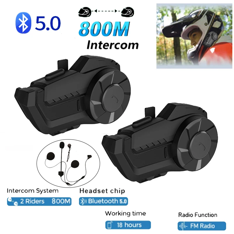 Bluetooth 5.0 Intercom Motorhelm Headset 2 Rider 800M Praten Universele ...
