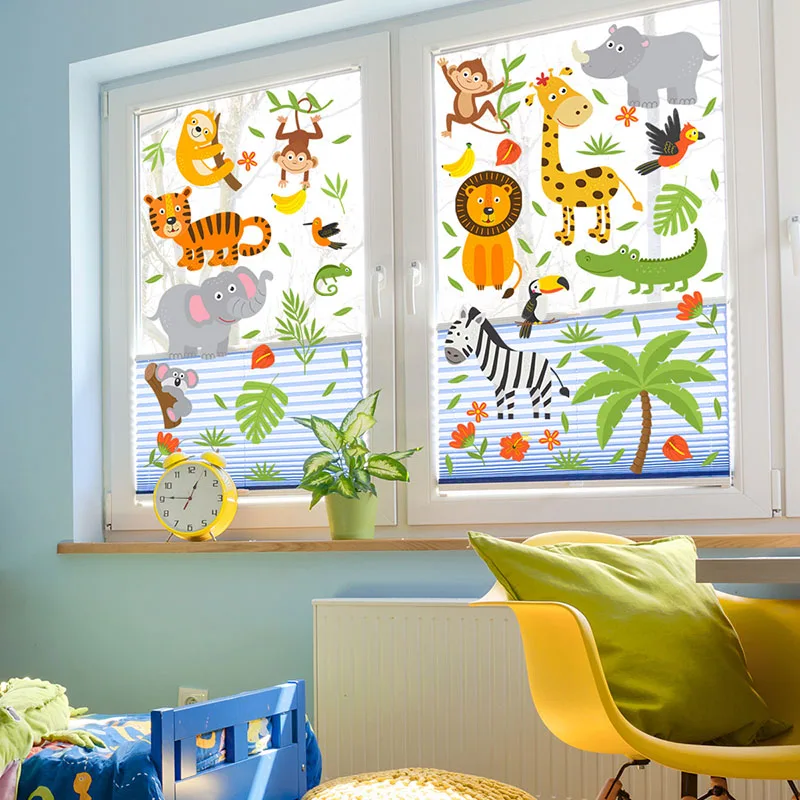 Cartoon Forest Animals Window Glass Stickers For Kids Nursery Playroom ...