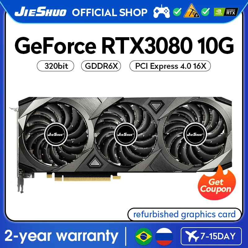 JIESHUO-tarjeta-gr-fica-para-juegos-NVIDIA-RTX-3080-10GB-tres-ventiladores-GDDR6X-8704-GPU ...