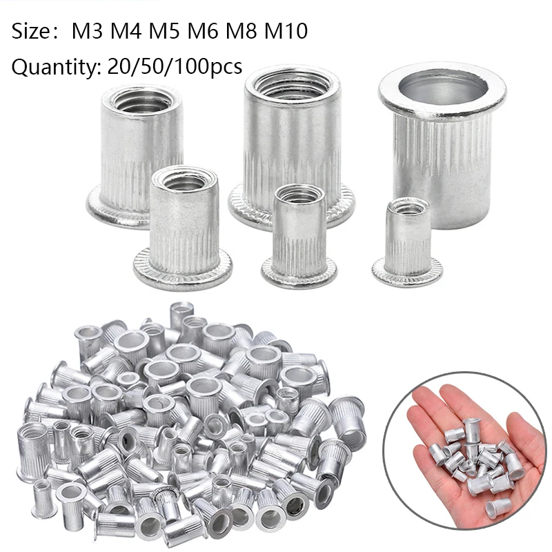 100/50/20Pcs Aluminum Alloy Rivnut M3 M4 M5 M6 M8 M10 Flat Head ...