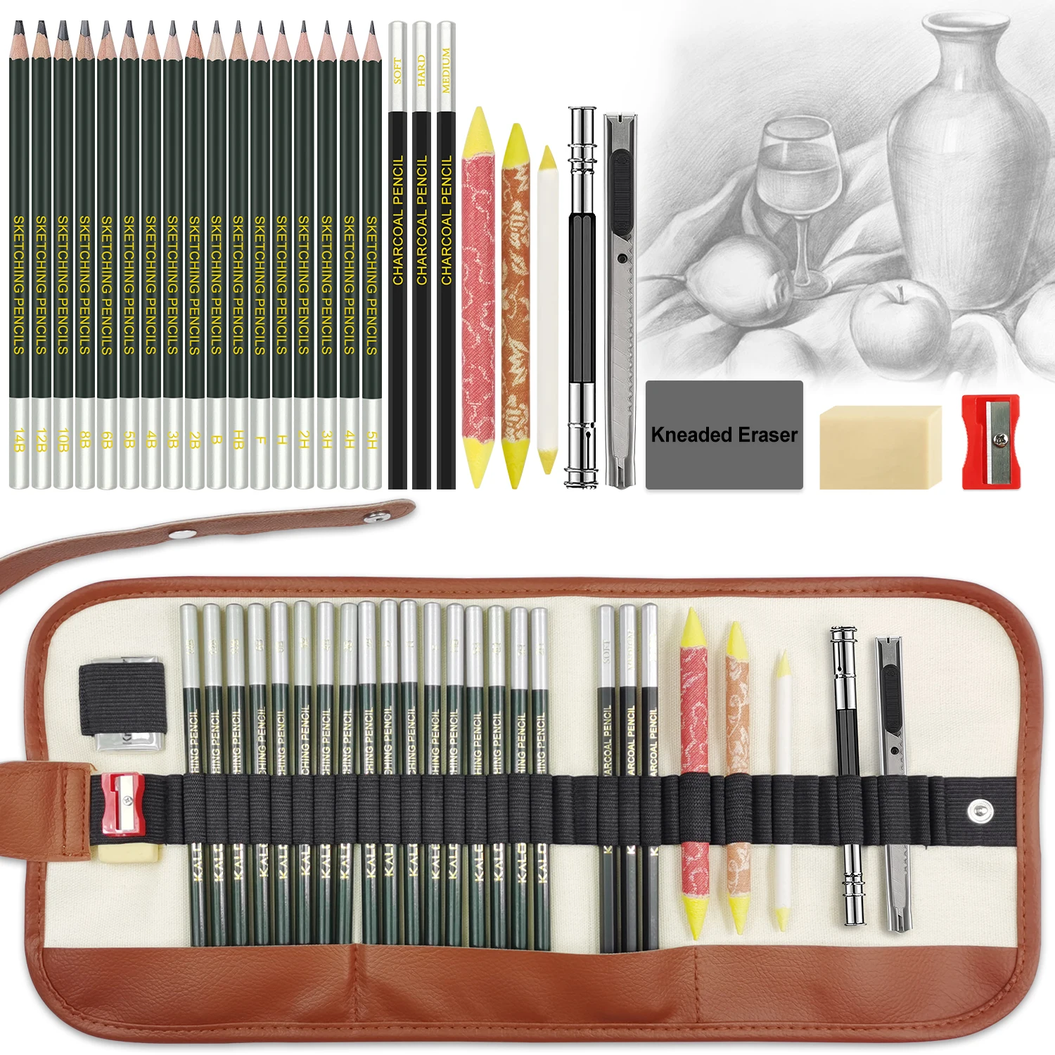 29Pcs-Drawing-Kit-Sketching-Pencils-Set-Portable-Pen-Curtain-Charcoal ...