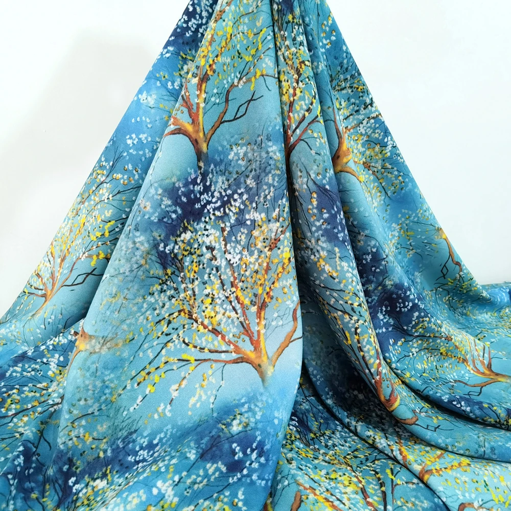 1 meter X 1.4 meter Forest Trees Digitally Print Viscose Cotton Fabric ...