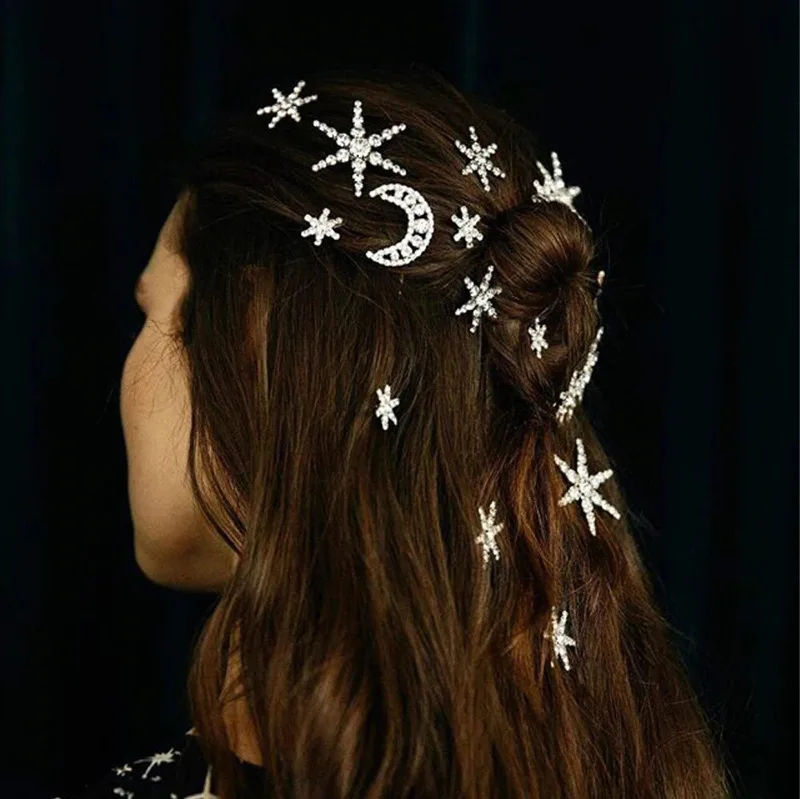Fashionable Star Moon Diamond Embedded Hair Clip Women's Elegant Simple ...
