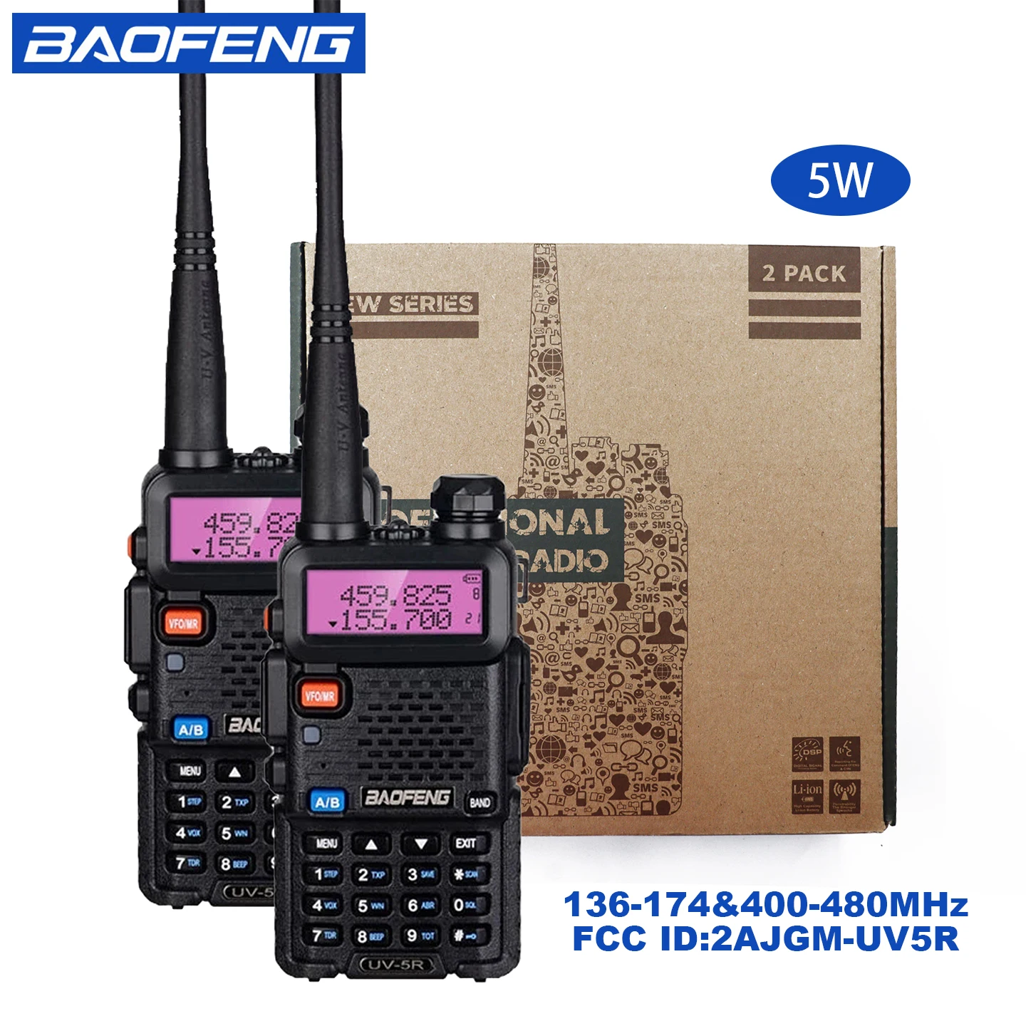 2-st-cke-Baofeng-UV-5R-5w-High-Power-Dual-Band-Zwei-Wege-Radio ...