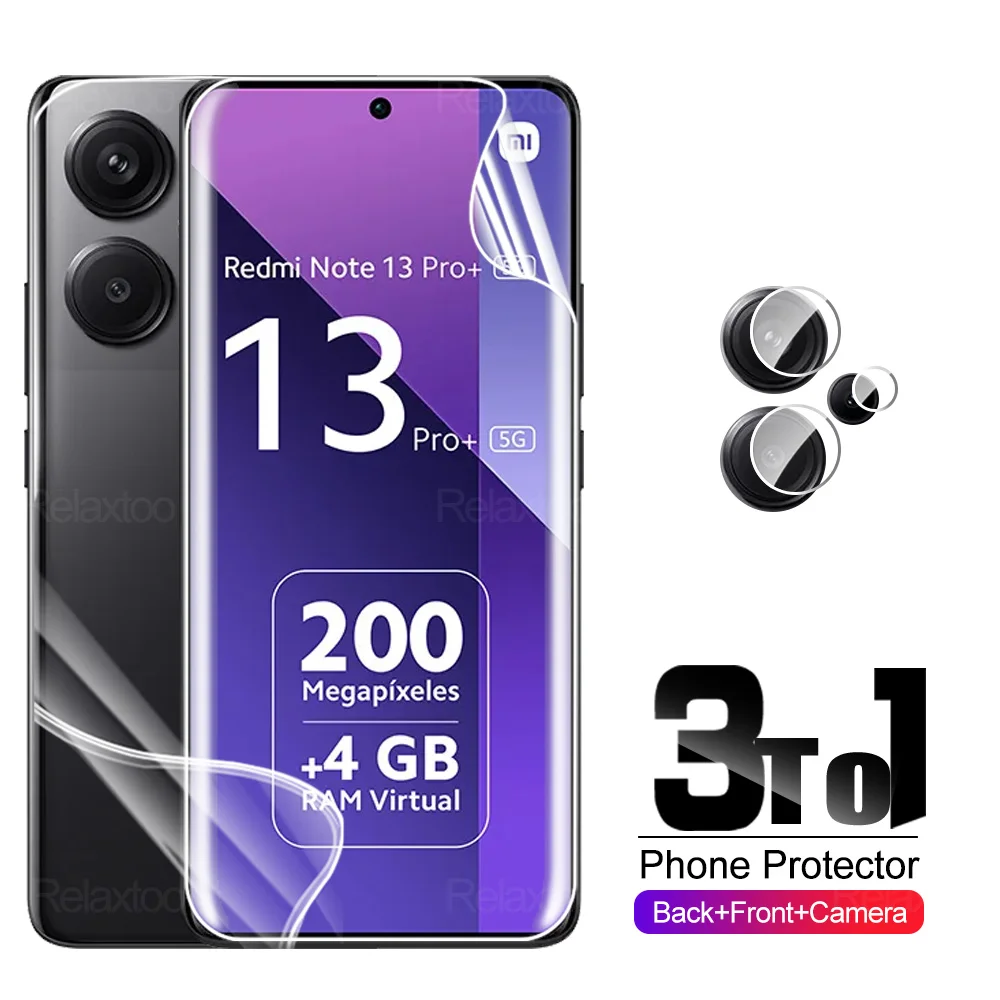 3To1 Hydrogel Film Front Back Cover For Xiaomi Redmi Note 13 14 Pro+ 5G ...