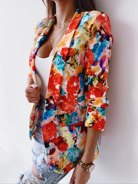 人気のショッピング Flower tailored jacket Women Vintage Flower Printed Jackets ...