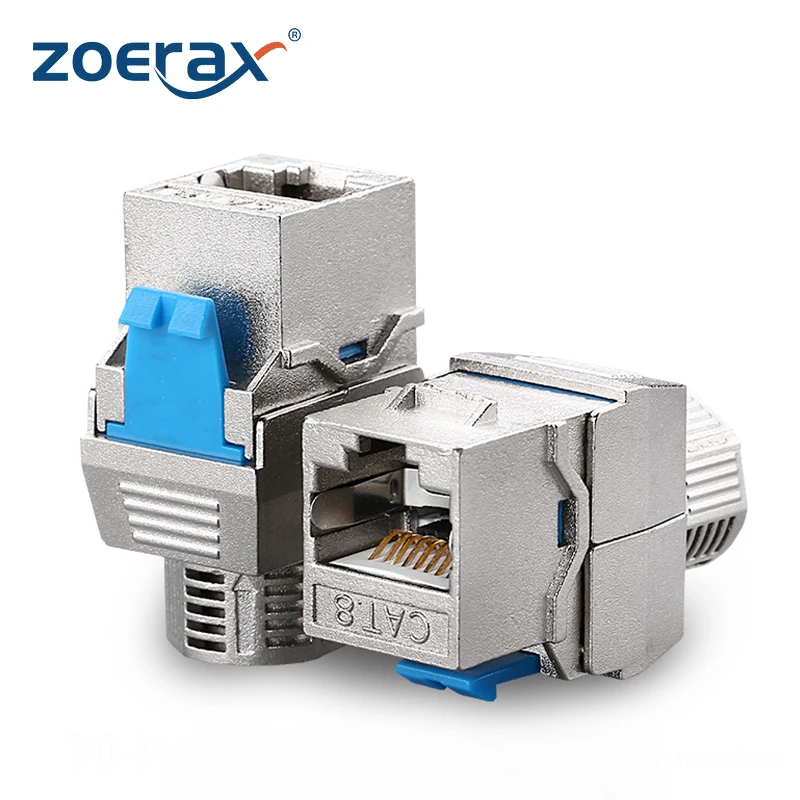ZoeRax Cat6a Cat7 Cat8 Keystone Jack, RJ45 STP Tool-Less Type Zinc Alloy Module Shielded ...
