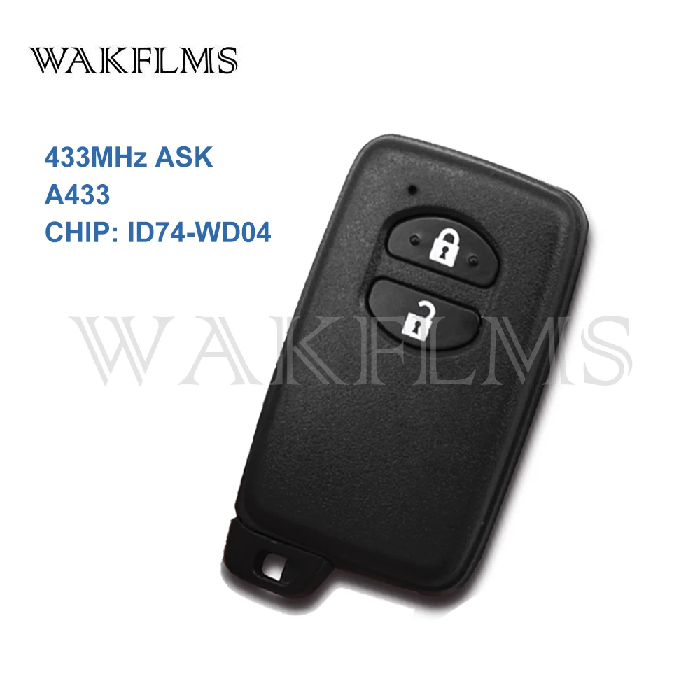 2 Buttons Black 433MHz ASK A433 Board ID74 WD04 Chip Smart Remote Key ...