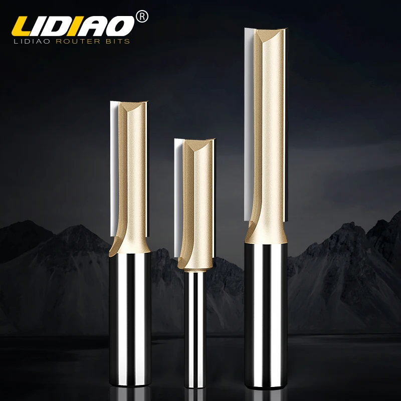 LIDIAO 2PC Double Flute Straight Router Bit Set Shank12.7mm Extra Long ...