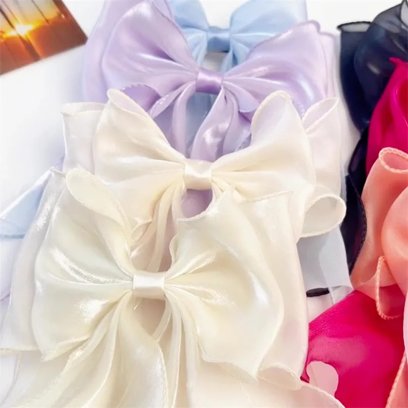 Princess-Hair-Clip-Multi-Layer-Pearlescent-Ribbon-Bow-Spring-Hairpins ...