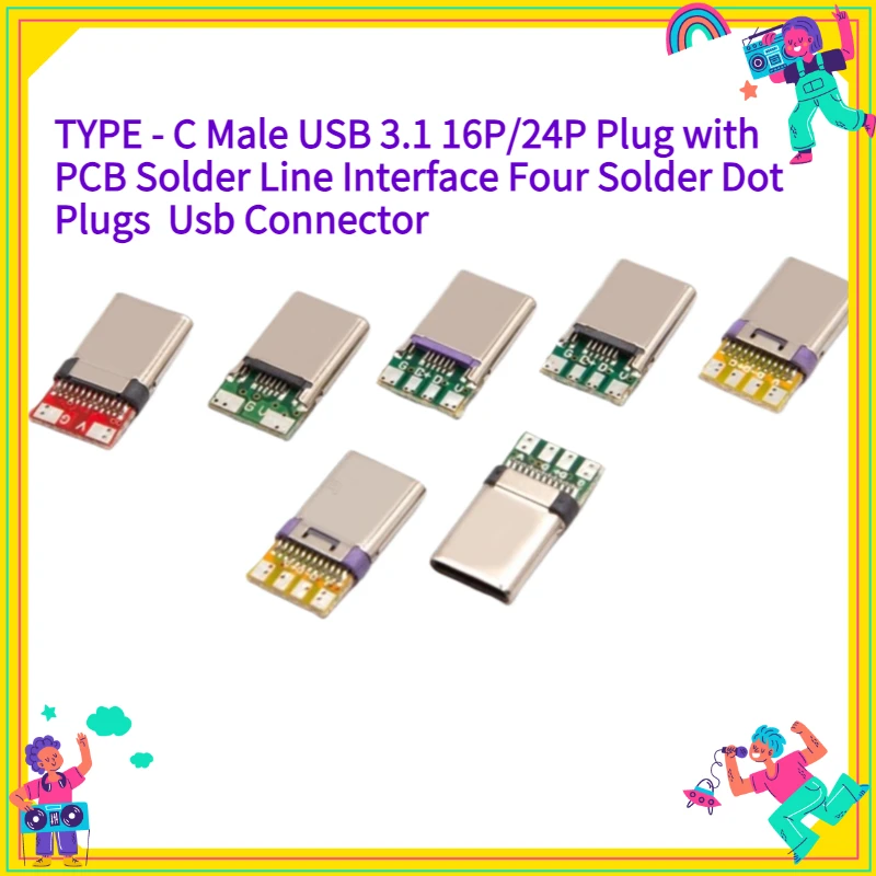 10PCS Type-c Male USB 3.1 16P/24P Plug with PCB Solder Line Interface ...