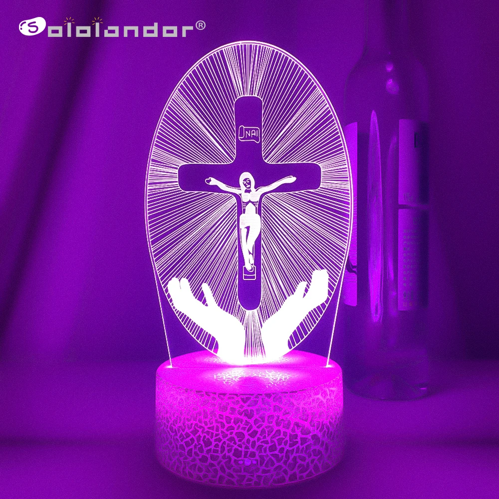 Jesus Cross 3D LED Night Light for Friends Xmas Easter Room Decor Gifts ...