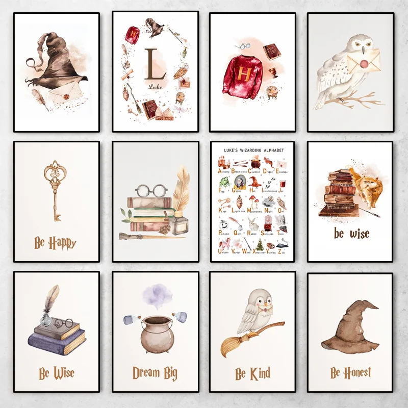 Classic Movie Wizard Owl Magic Books Posters Broom Potter Alphabet ...