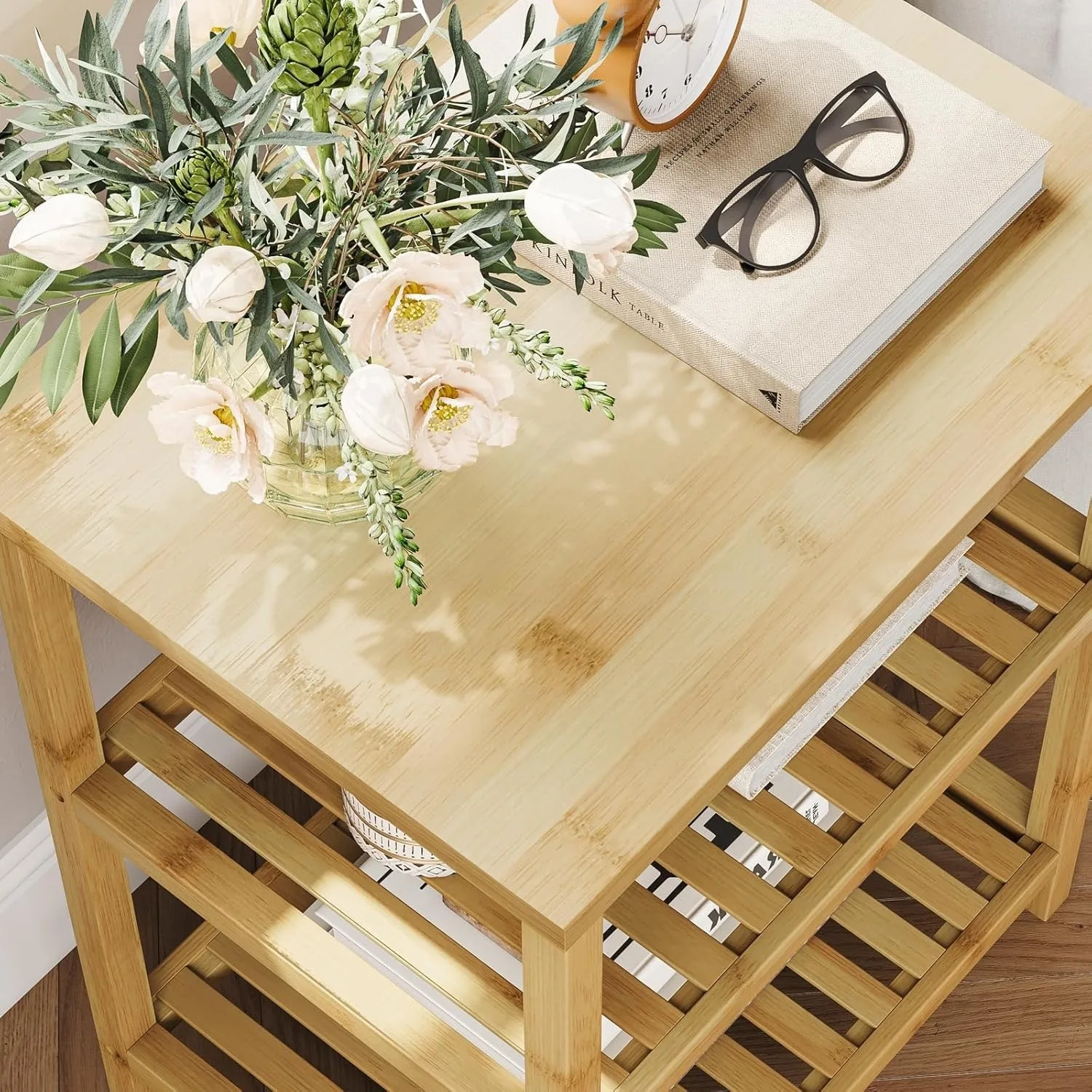 Bamboo End Table, 3-Tier Narrow Nightstand, Bedside Table, Slim Coffee ...