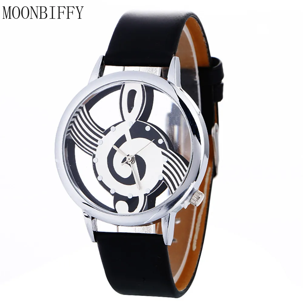 Simple Creativity Women Watches Engraving Hollow Stylish Musical Note ...