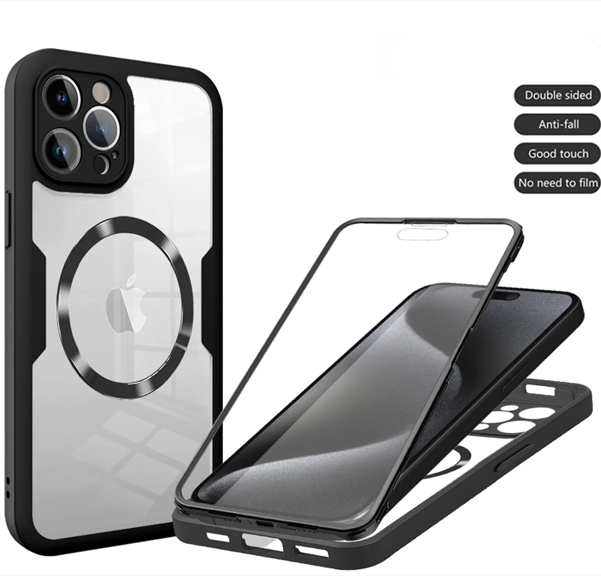Double Sided Screen Protection Case For iPhone 16 15 14 13 12 11 Pro ...