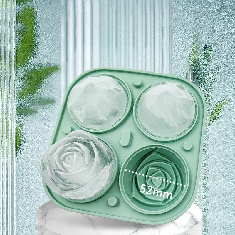 3D Rose Diamond Ice Mold Large Ice Cube Tray Make 4 Giant Cute Flower ...