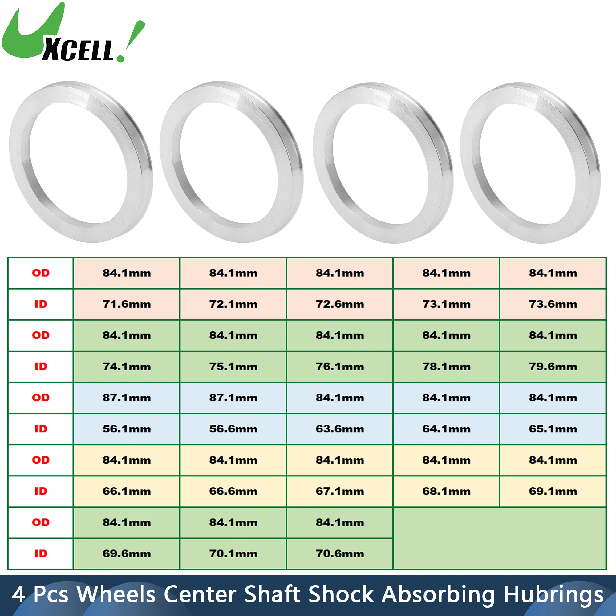 UXCELL 4pcs Car Wheel Hub Centric Ring OD 84.1mm - ID 56.1/66.1/71.6/72 ...