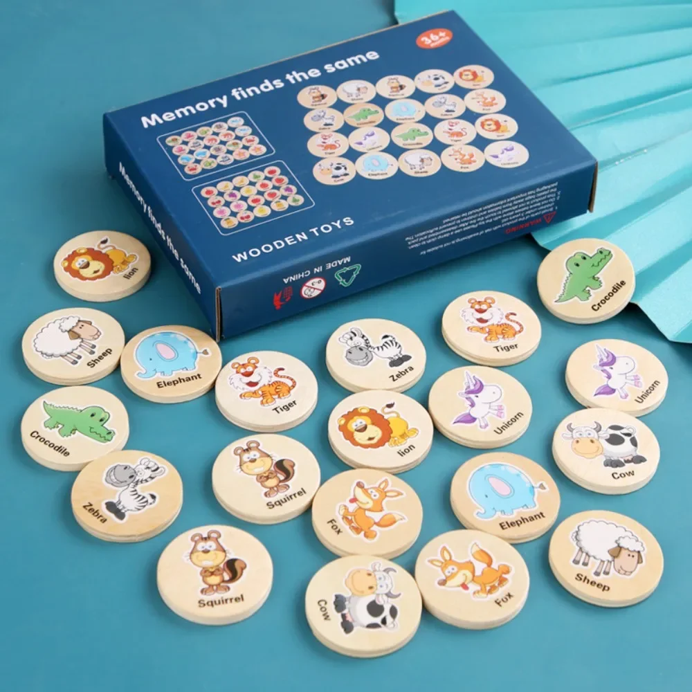Children Educational Wooden Memory Game Animal Fruits Cognitive Baby ...