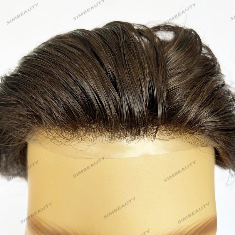 Brown Wave Durable Thin Skin Pu Base Men Toupee Wig Natural Hairline ...