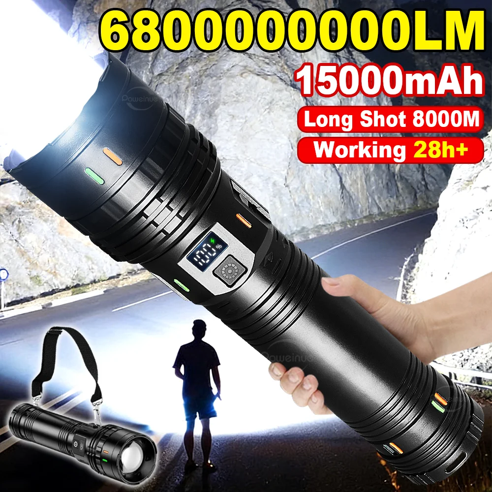 1500W Ultra Powerful LED Flashlights USB Rechargeable Portable Tactical ...