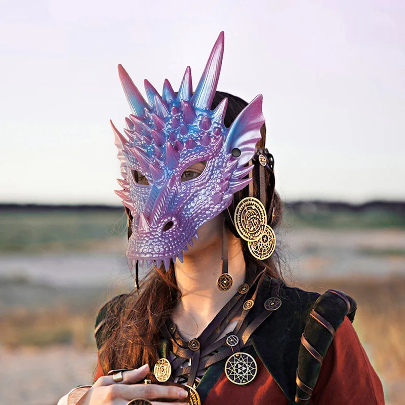 Halloween-Cosplay-4D-Blue-Dragon-Mask-Half-Face-Mask-Carnival-Costume ...